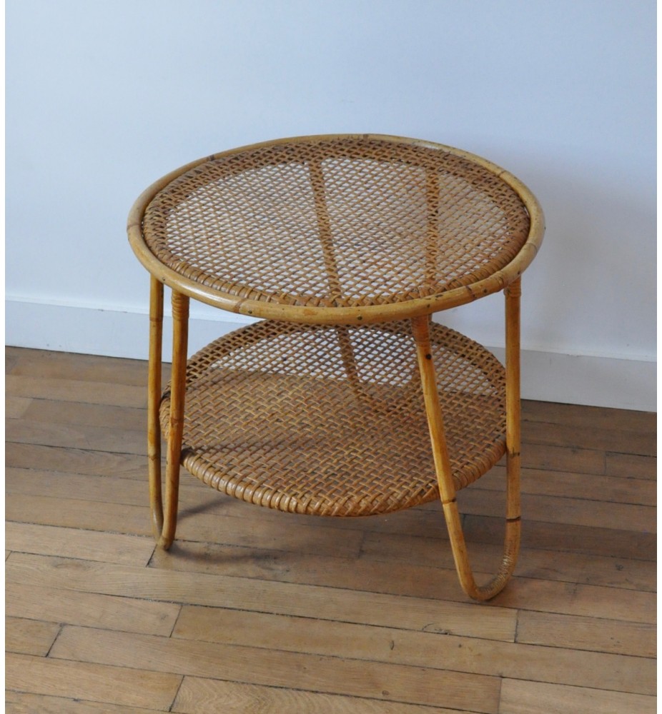 Table basse vintage en rotin et osier