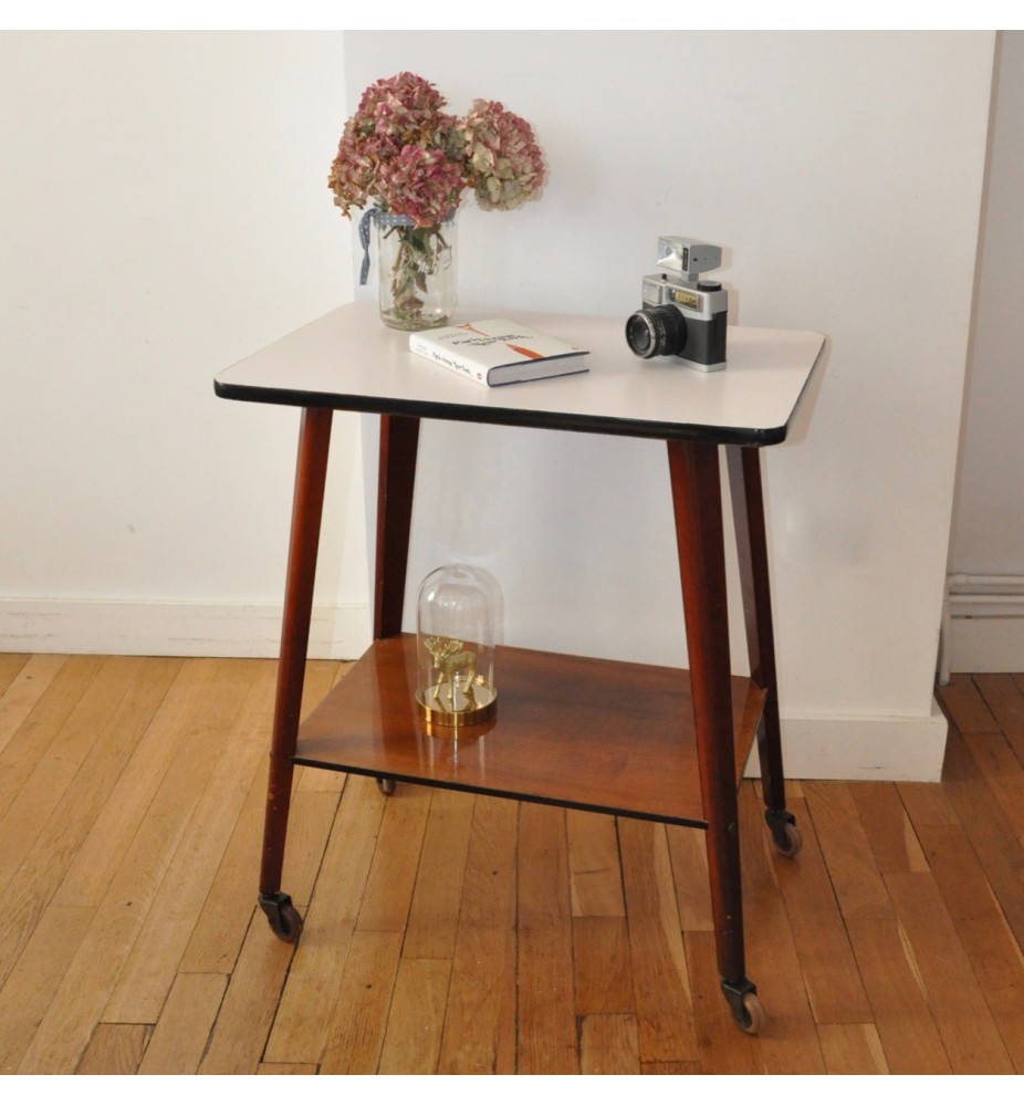 Table roulante desserte vintage nude et bois