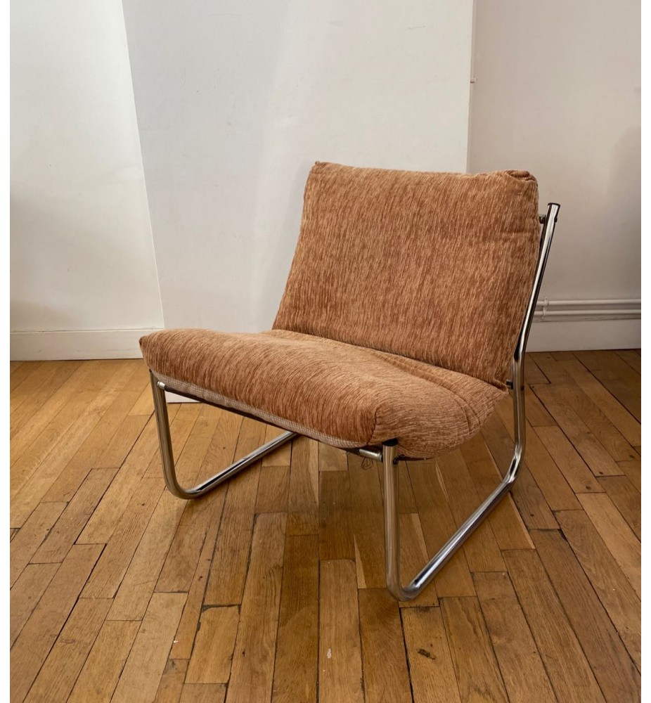 Fauteuil beige et chrome vintage